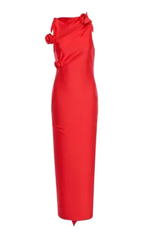 Coperni Asymmetric Rosette-detailed Stretch-satin Gown