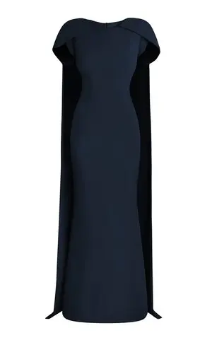 Safiyaa Ginkgo Stretch-crepe Cape Gown  Fr 48 Navy
