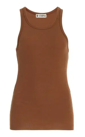 Eterne High-neck Fitted Jersey Tank Top - Brown