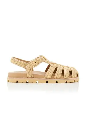 Prada Woven Raffia Fisherman Sandals Tan
