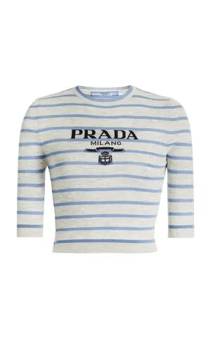 Prada Ribbed-Knit Wool Top Stripe