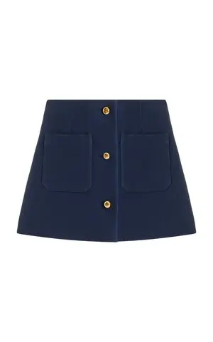 Prada Buttoned Wool-silk Twill Mini Skirt - Blue
