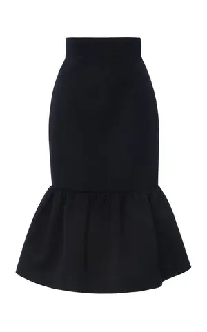 Miu Miu Wool Cady Midi Skirt With Ruffle
