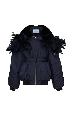Prada Re-nylon Feather-trimmed Bomber Jacket