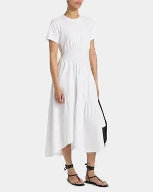 FRAME Short-sleeve Gathered Maxi Dress - White