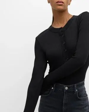 Citizens Of Humanity Varra Long-sleeve Henley Top - Black