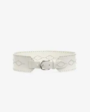Isabel Marant Lucie Studded Leather Belt - Chalk/silver