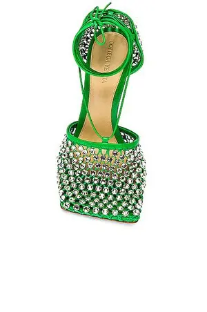 Bottega Veneta Sparkle Stretch Lace-up Sandals - Parakeet