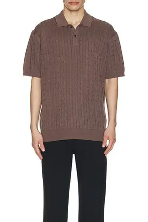 BEAMS Knit Polo Cable - Brown