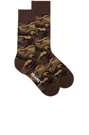 BEAMS Melange Camo Crew Socks - Olive