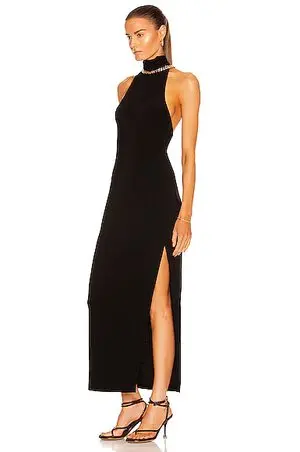 Norma Kamali Halterneck Gown With Side Slit - Black