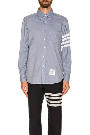 Thom Browne Straight Fit Bar Shirt - Light Blue