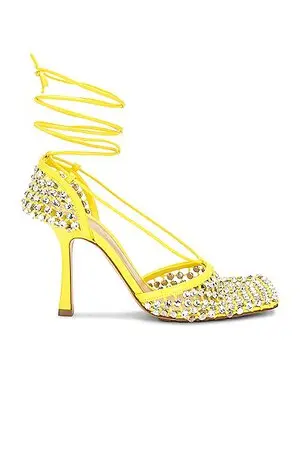 Bottega Veneta Crystal Embellished Lace Up Stiletto Sandals - Lighthouse