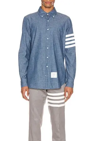 Thom Browne Straight Fit Button Down Long Sleeve Shirt
