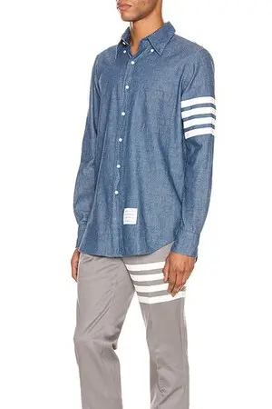Thom Browne Straight Fit Button Down Long Sleeve Shirt