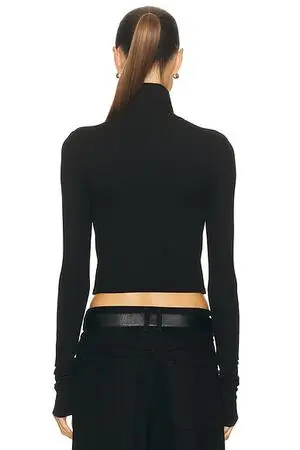 Eterne Cropped Fitted Turtleneck Top - Black