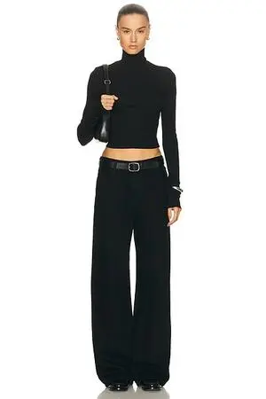 Eterne Cropped Fitted Turtleneck Top - Black