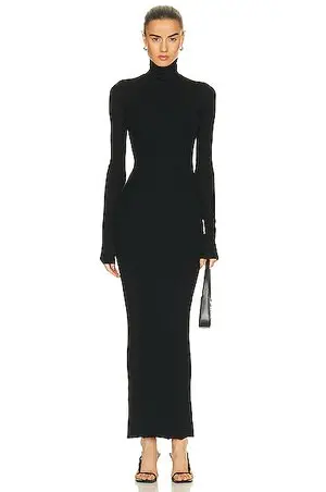 Eterne Long Sleeve Turtleneck Maxi Dress - Black