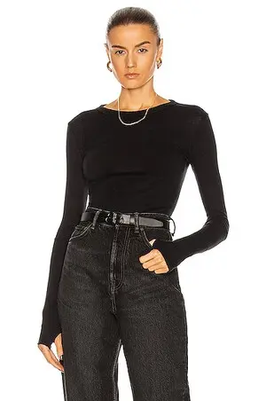 Enza Costa Cashmere Blend Crew Neck Long Sleeve Top - Black