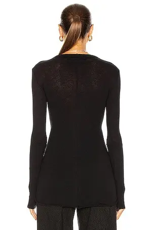 Enza Costa Cashmere Blend Crew Neck Long Sleeve Top - Black