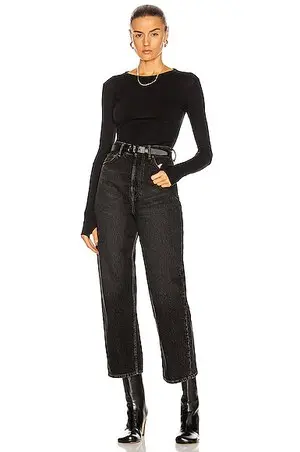 Enza Costa Cashmere Blend Crew Neck Long Sleeve Top - Black