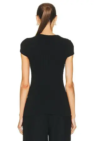 Enza Costa Pointelle Knit Cap Sleeve Crew Top - Black