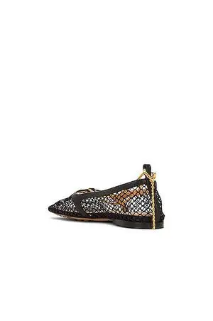 Bottega Veneta Stretch Mesh Ballet Flats With Gold-tone Chain Detail