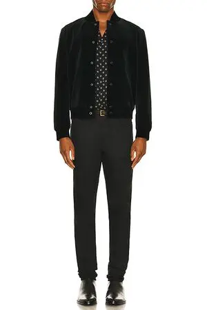 Saint Laurent Signature Logo College Jacket - Dark Forest