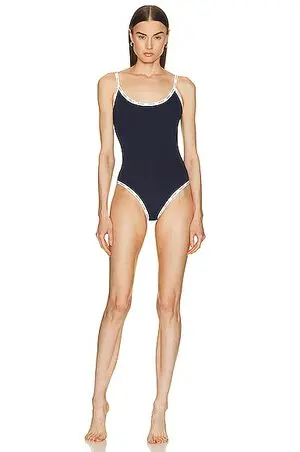 Moncler Scoop Neck One Piece Swimsuit - Blue