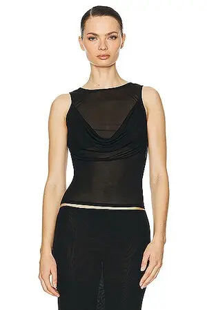 HELSA Sheer Knit Draped Top