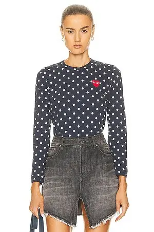 Play Comme Des Garcon Cotton Red Emblem Dot Tee - Navy