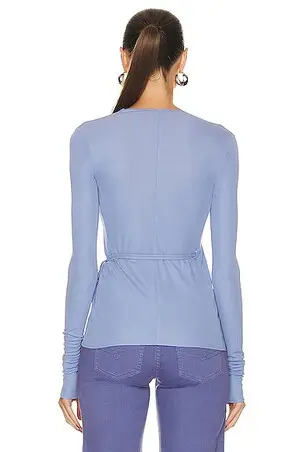 Blumarine Long Sleeve Wrap Top With Rosette Appliqu