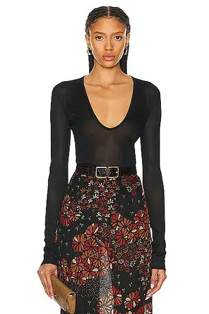 Saint Laurent Plunge Neck Sheer Top