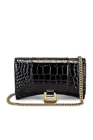 Balenciaga Hourglass Wallet On Chain Bag - Black