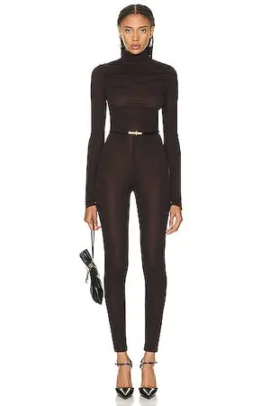 Saint Laurent Turtleneck Jumpsuit - Chocolate