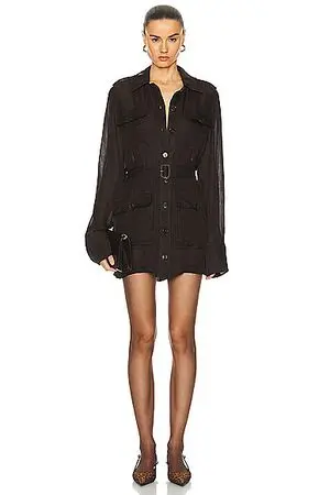 Saint Laurent Chiffon Shirt Dress - Chocolat