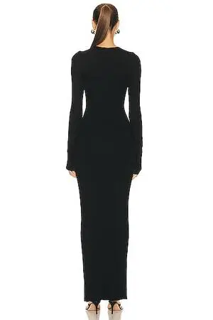 Eterne Long Sleeve Crewneck Maxi Dress - Black