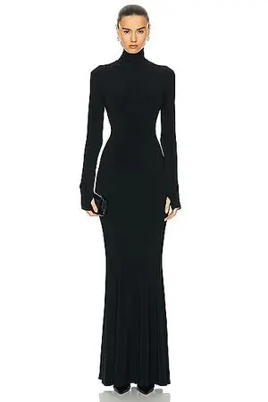 Norma Kamali Long Sleeve Turtle Fishtail Gown - Black