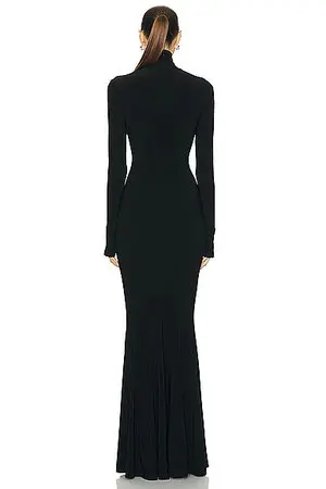 Norma Kamali Long Sleeve Turtle Fishtail Gown - Black