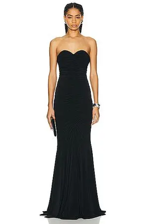 Norma Kamali Strapless Shirred Fishtail Gown - Black