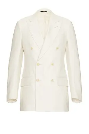 TOM FORD Silk Cotton Cannete Atticus Double Breasted Jacket - Ivory