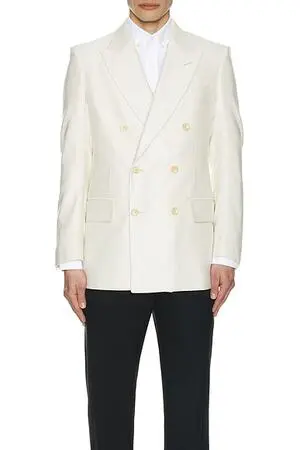 TOM FORD Silk Cotton Cannete Atticus Double Breasted Jacket - Ivory