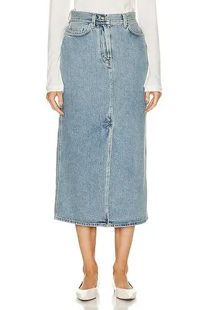 Loulou De Saison Rona Denim Long Skirt - Washed Light Blue