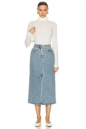 Loulou De Saison Rona Denim Long Skirt - Washed Light Blue
