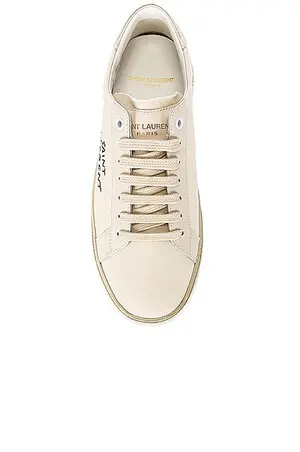 Saint Laurent Embroidered Low Top Sneakers - Panna