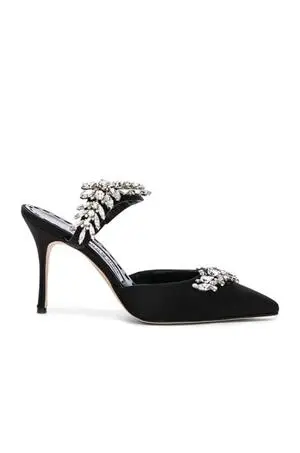 Manolo Blahnik Satin Lurum 90 Crystal Embellished Stiletto Heels - Black