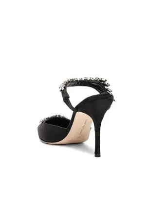 Manolo Blahnik Satin Lurum 90 Crystal Embellished Stiletto Heels - Black