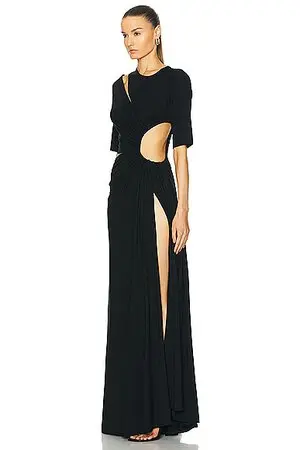 SID NEIGUM Gathered Slit Maxi Dress - Black
