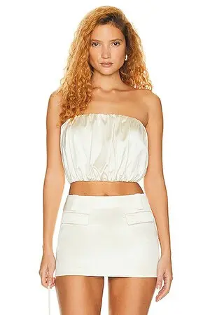 HELSA Heavy Satin Bubble Top - Bone