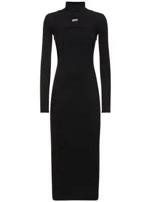 Off-White Off Logo Cotton Blend Rib Long Dress - Black